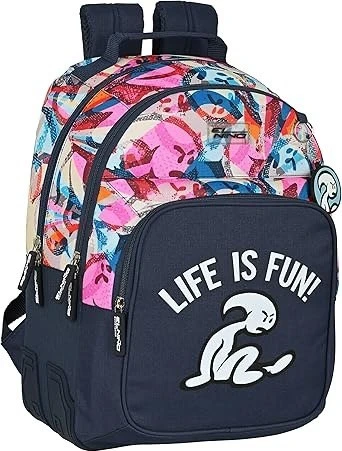 Safta Life Is Fun Σχολική Τσάντα Πλάτης Γυμνασίου - Λυκείου Navy Μπλε ...