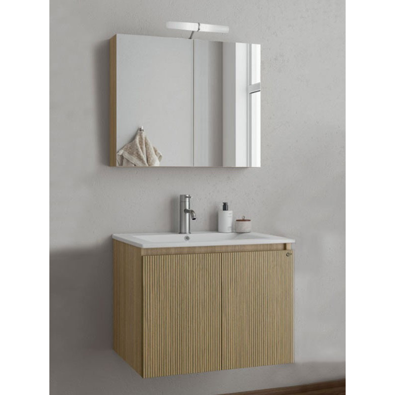 Drop Σετ Έπιπλο Mπάνιου με Νιπτήρα & Καθρέπτη Verona 75 Slavonia Oak ...