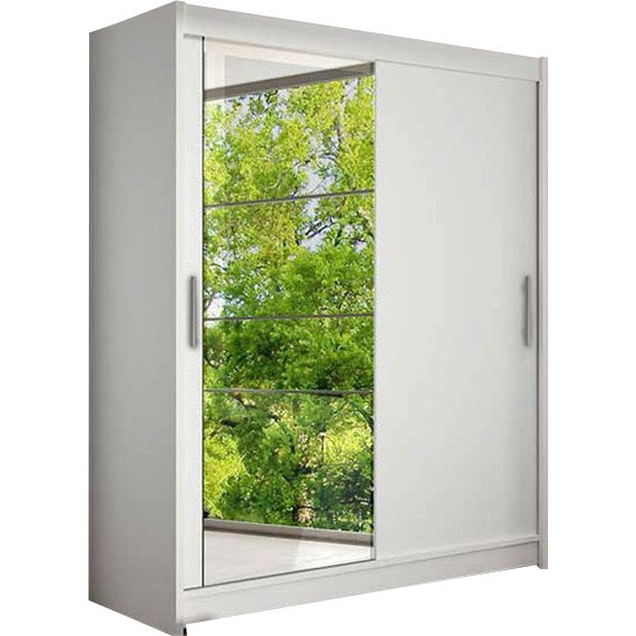 PoliHome Δίφυλλη Ντουλάπα Ρούχων Συρόμενη Westa VI με Καθρέπτη Λευκή ...