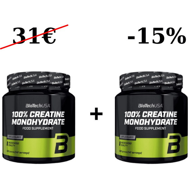 Biotech USA 100% Creatine Monohydrate Sacket Unflavoured 2x500gr ...