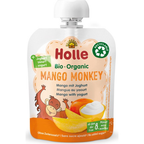 Holle Mango Monkey Βιολογικό Βρεφικό Ρόφημα Πουρές Φρούτων με Γιαούρτι ...
