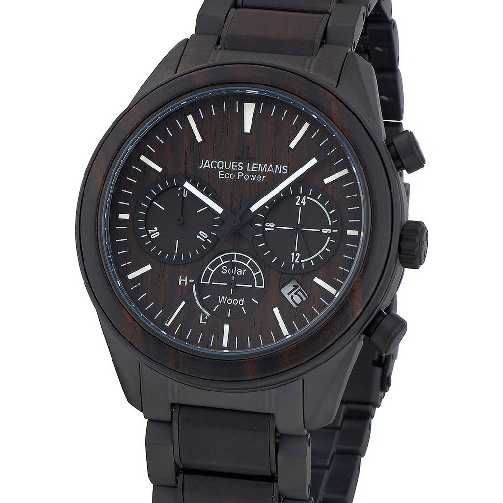 Jacques Lemans Ανδρικό Ρολόι Χρονογράφος Solar με Μαύρο Μεταλλικό ...