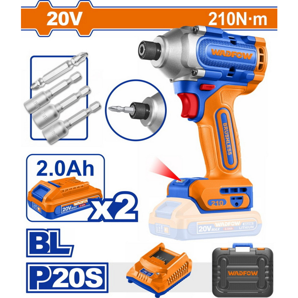 Wadfow WCD2B21E Παλμικό Κατσαβίδι Μπαταρίας Brushless 20V 2x2Ah ...