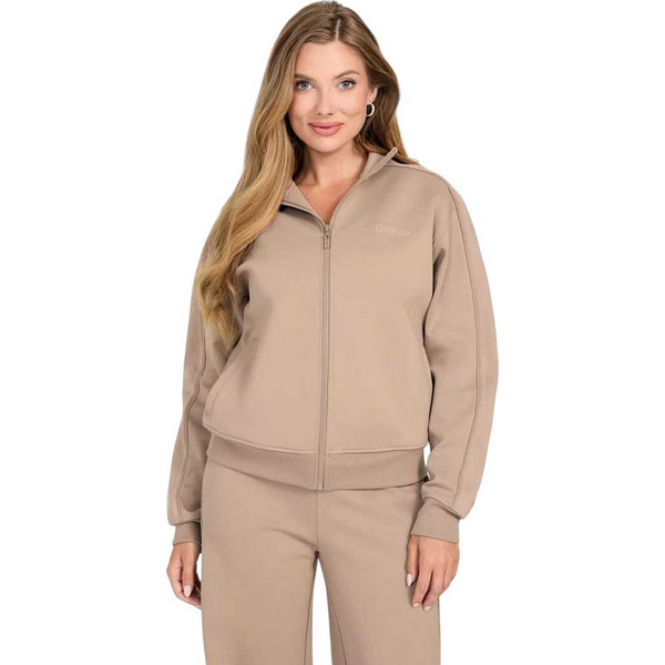 Guess Octavia Γυναικεία Ζακέτα Φούτερ Μακριά με Φερμουάρ Μπεζ ...