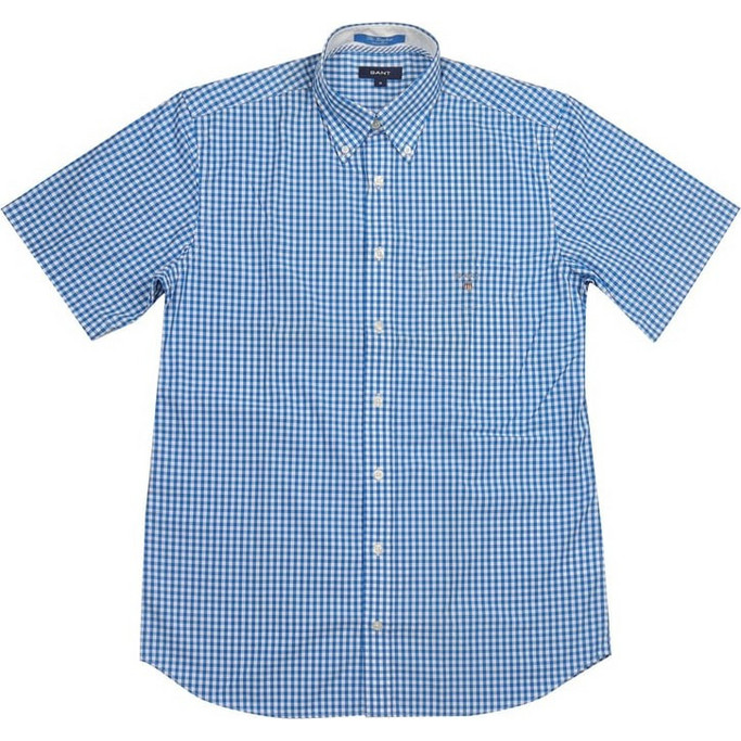 Gant Ανδρικό Πουκάμισο Βαμβακερό Κοντομάνικο Κανονική Γραμμή Μπλε ...