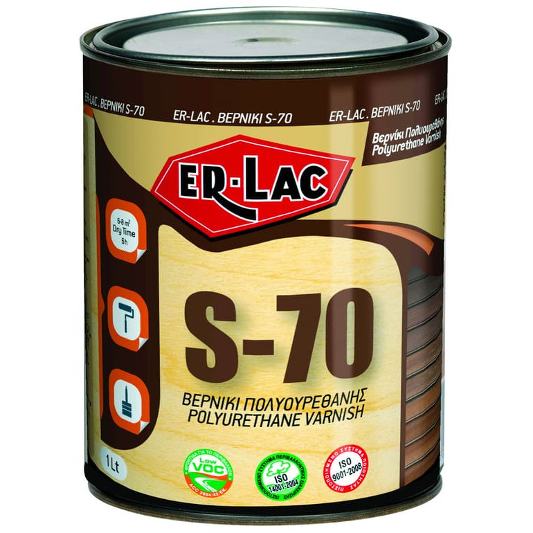 ER-LAC S-70 Πολυουρεθάνης Βερνίκι Επιφάνειας Ξύλου Διαλύτου Gloss Διάφανο 0.75lt | BestPrice.gr