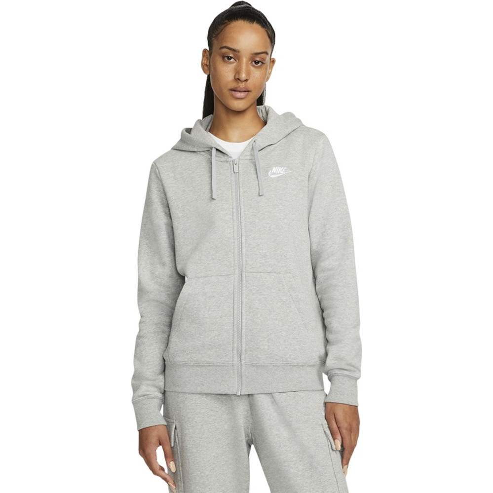 Nike Club Γυναικεία Ζακέτα Φούτερ Μακριά με Κουκούλα και Φερμουάρ Γκρι DQ5471-063 | BestPrice.gr
