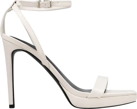 Nine West Γυναικεία Πέδιλα Δερμάτινα Εκρού με Λεπτό Ψηλό Τακούνι και ...