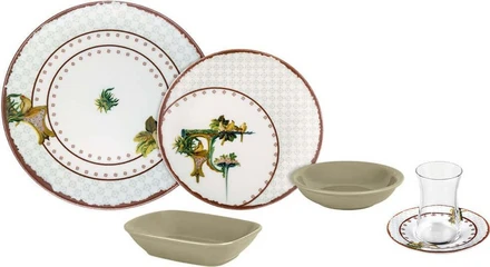 Hermia Σετ Πιάτα Φαγητού Πορσελάνης Λευκά Καφέ Πράσινα 25τμχ 868ARY1126 ...