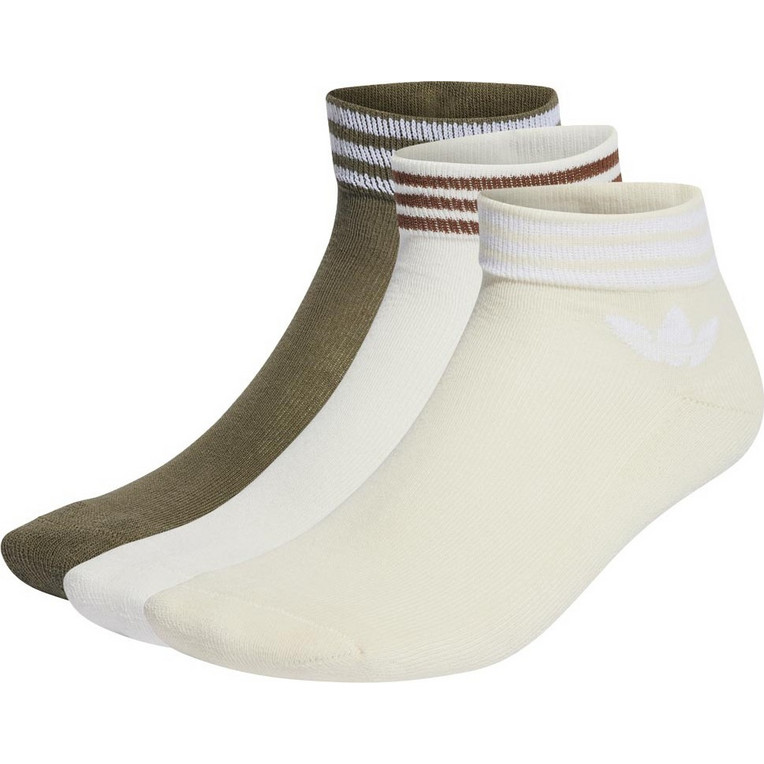 Adidas Trefoil Βαμβακερές Γυναικείες Κάλτσες Κοντές Εκρού Χακί 3Pack ...
