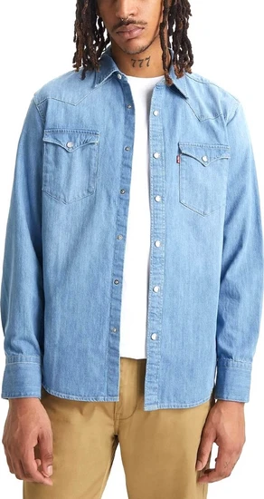 Levi's Ανδρικό Πουκάμισο Μακρυμάνικο Τζιν Barstow Western Standard Blue ...