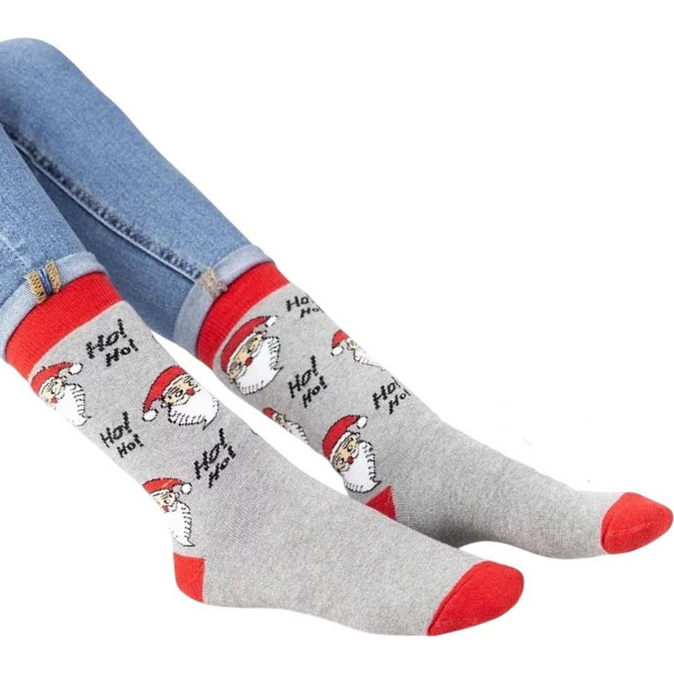 Design Christmas Χριστουγεννιάτικες Βαμβακερές Γυναικείες Κάλτσες Γκρι ...