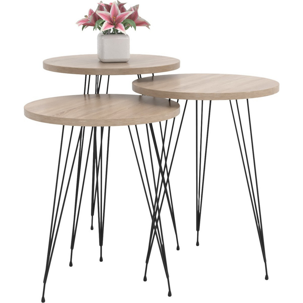 HomeMarkt Nissa Βοηθητικά Τραπεζάκια Σαλονιού Στρογγυλά Ξύλινα με ...