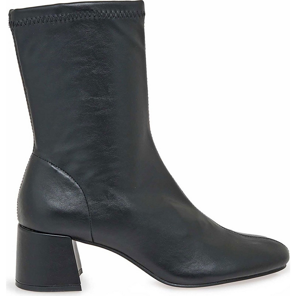 Corina Γυναικεία Μποτάκια Δερμάτινα Μαύρα με Χοντρό Χαμηλό Τακούνι ...