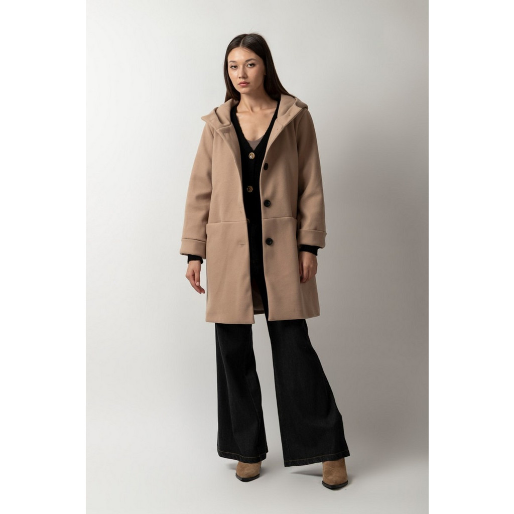 Helmi Γυναικείο Ημίπαλτο Μάλλινο με Κουκούλα Μπεζ 56-07-054 | BestPrice.gr