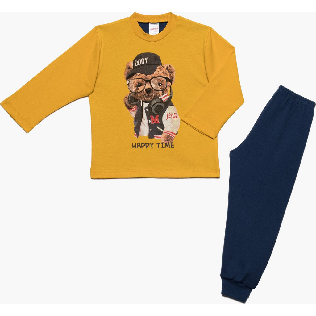 Minerva Παιδική Πιτζάμα Βαμβακερή Χειμωνιάτικη Μπλε Κίτρινη 90-61874 ...