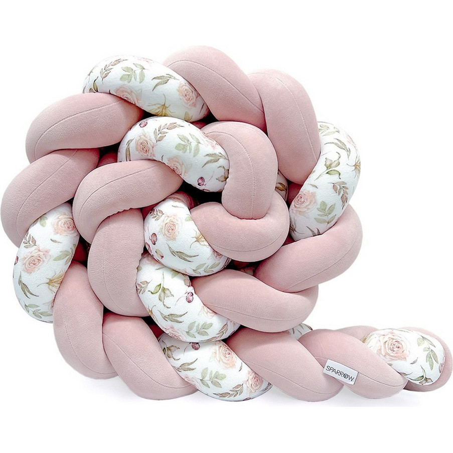 Sparrow Velvet Boho Flowers Πάντα Κούνιας Πλεξούδα Ροζ/Άσπρο 10x140cm ...
