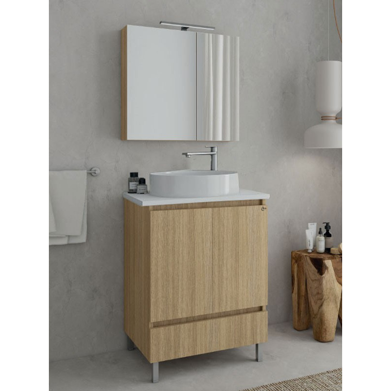 Drop Σετ Έπιπλο Mπάνιου με Νιπτήρα & Καθρέπτη Delta 60 Slavonia Oak ...