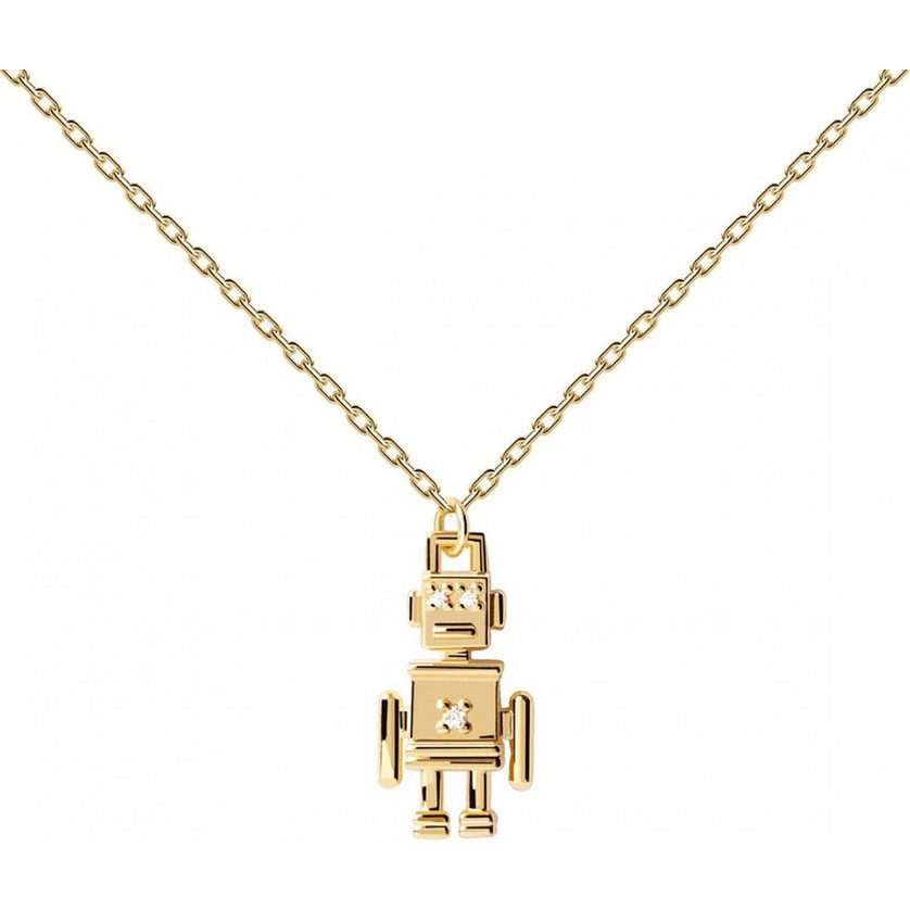 Pdpaola Γυναικείο Κολιέ Ρομπότ από Ασήμι 925 Χρυσό με Ζιργκόν CO01-412 ...