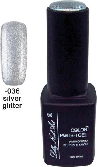 Lilly Nail Art Color Gel Silver Glitter Ημιμόνιμο Βερνίκι Νυχιών 12ml ...