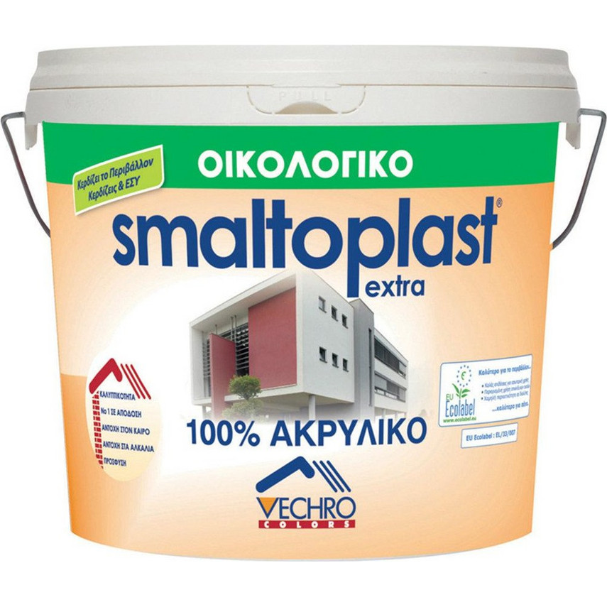 Vechro Smaltoplast Οικολογικό Ακρυλικό Χρώμα Εξωτερικού Χώρου Λευκό 3lt ...
