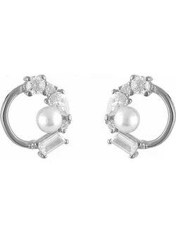 Slevori Γυναικεία Σκουλαρίκια Καρφωτά από Ασήμι 925 με Ζιργκόν & Πέρλα ...