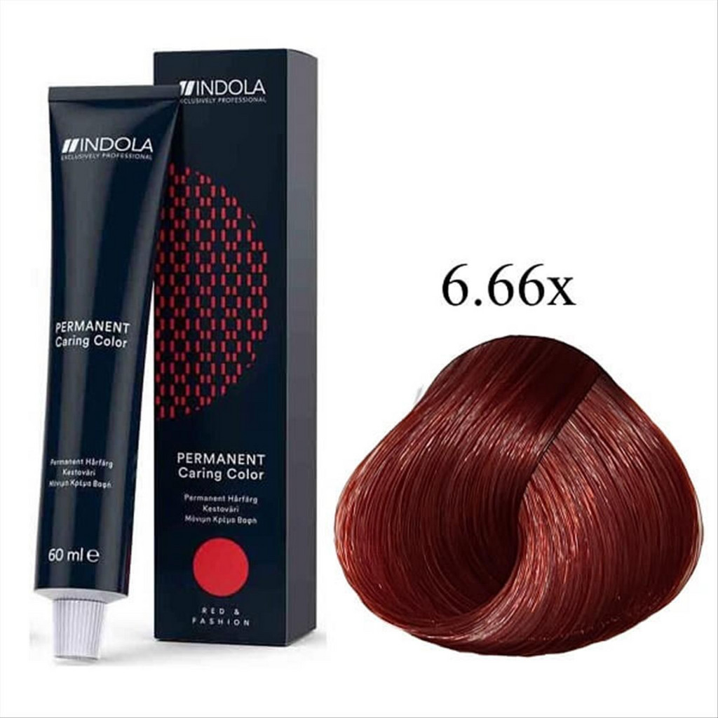 Indola Permanent Caring Color 6.66X Ξανθό Σκούρο Πολύ Έντονο Kόκκινο ...