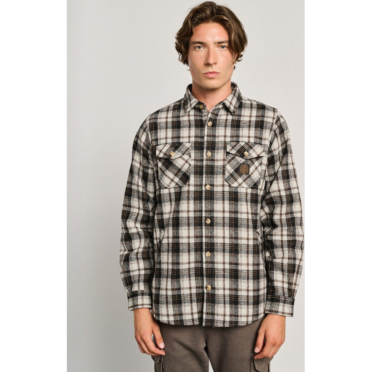 Staff Ανδρικό Πουκάμισο Βαμβακερό Καρό Μακρυμάνικο Κανονική Γραμμή Navy ...