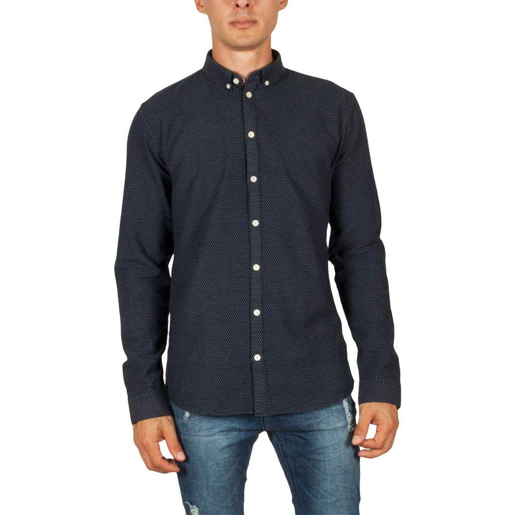 Minimum Miro Ανδρικό Πουκάμισο Βαμβακερό Μακρυμάνικο Slim Fit Navy Μπλε ...