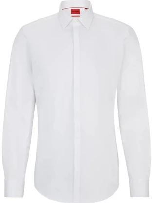 Hugo Boss Ανδρικό Πουκάμισο Βαμβακερό Μακρυμάνικο Slim Fit Λευκό ...