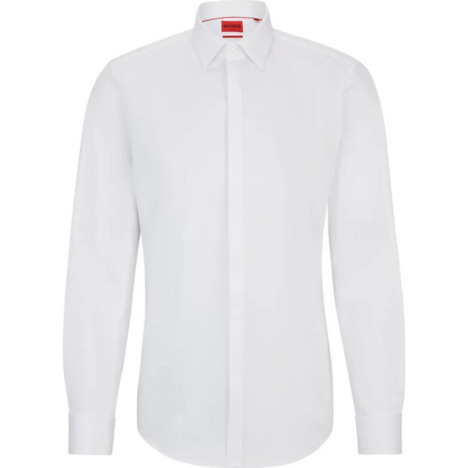 Hugo Boss Ανδρικό Πουκάμισο Βαμβακερό Μακρυμάνικο Slim Fit Λευκό ...