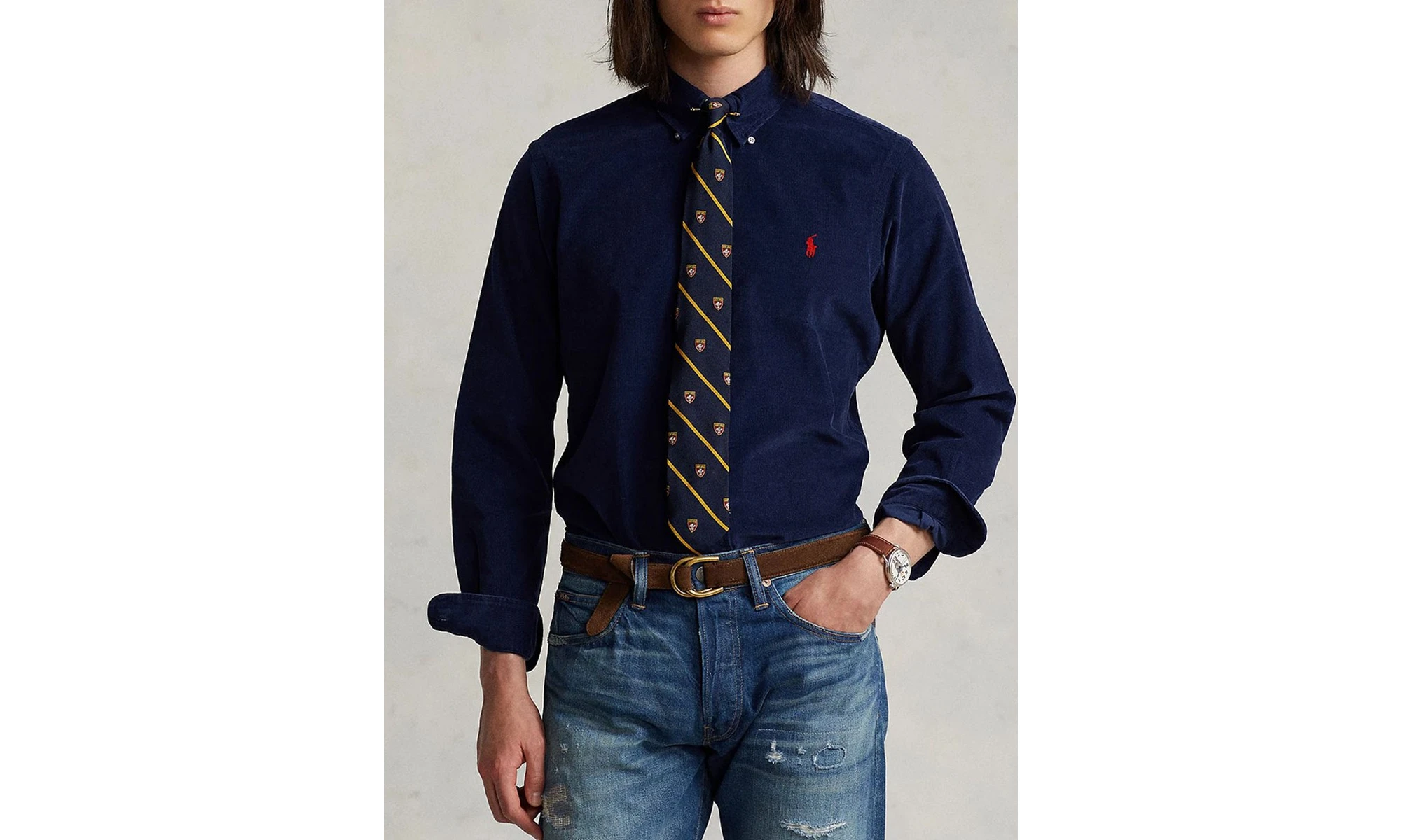 Polo Ralph Lauren Ανδρικό Πουκάμισο Κοτλέ Μακρυμάνικο Κανονική Γραμμή Navy Μπλε 710853123-008 ...