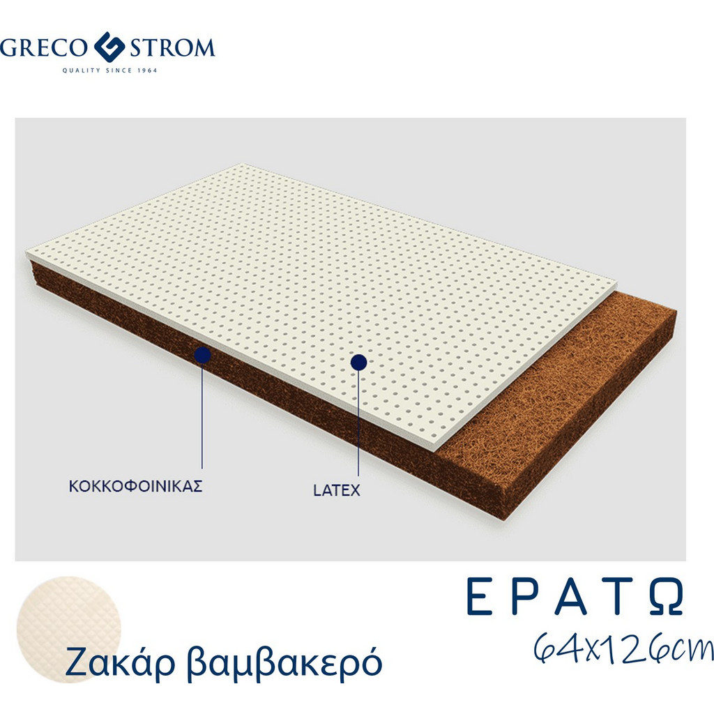 Greco Strom Ερατώ Ανατομικό Στρώμα Latex Foam & Κοκοφοίνικα Κούνιας 64x126x16cm VRE.EKA.COT.064 ...
