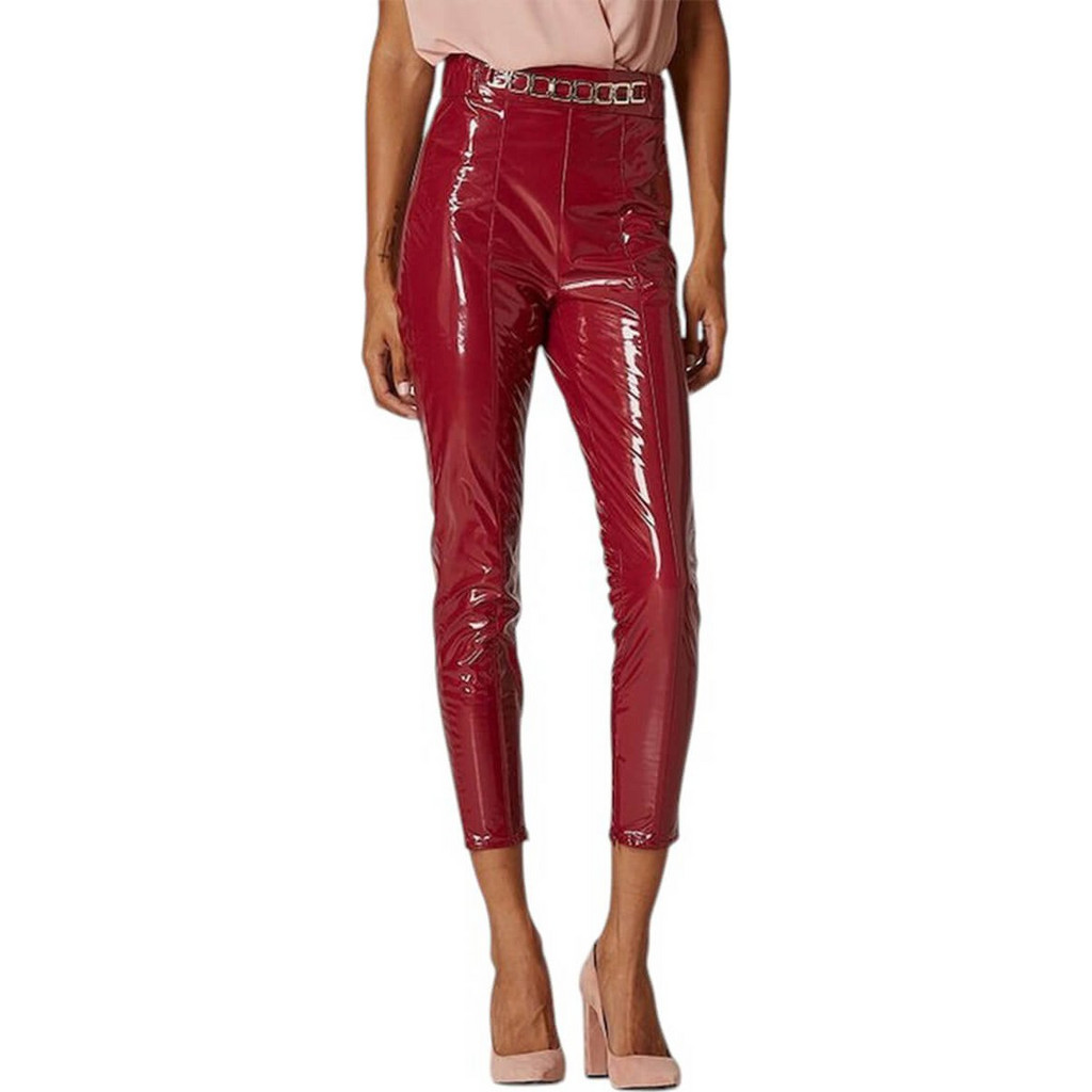 Lynne Ψηλόμεσο Δερμάτινο Γυναικείο Παντελόνι Κανονική Εφαρμογή Μπορντό ...
