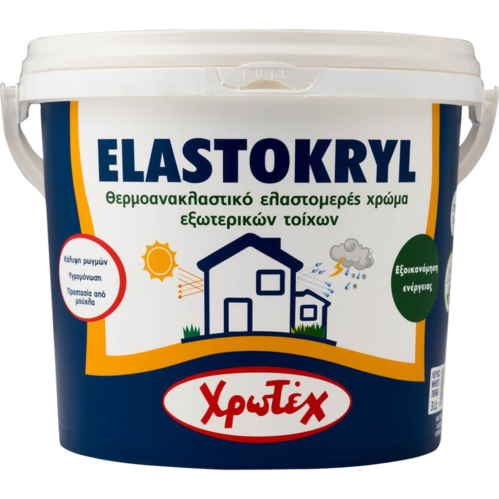 Χρωτέχ Elastokryl Ακρυλικό Ελαστομερές Χρώμα Εξωτερικού Χώρου Λευκό 9lt ...