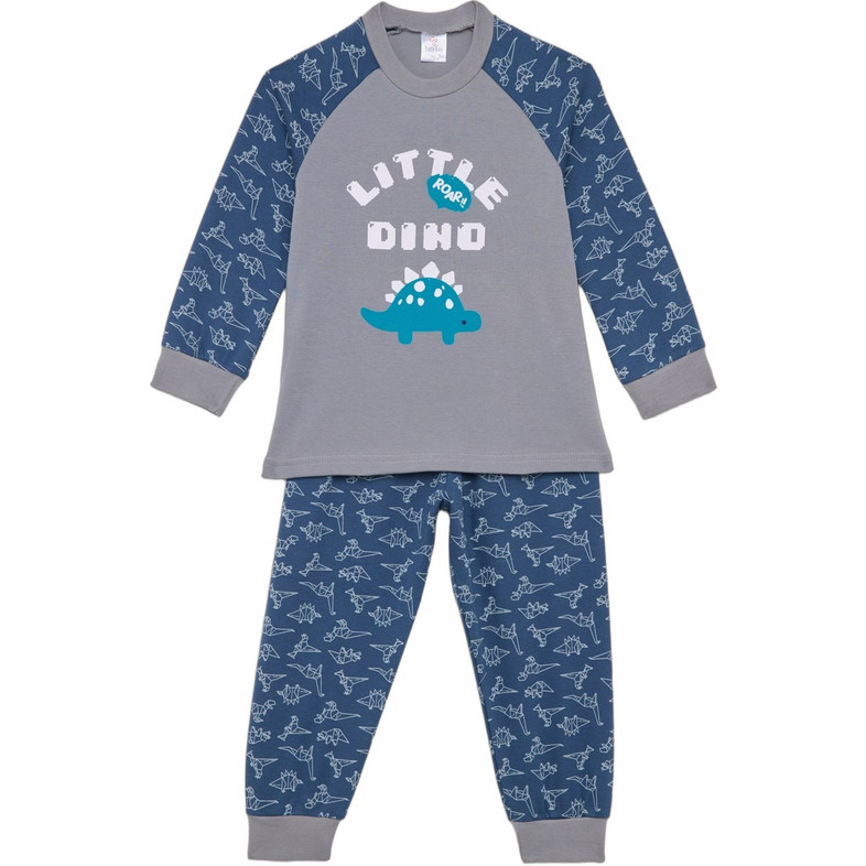 Pretty Baby Dino Ice Παιδική Πιτζάμα Βαμβακερή Χειμωνιάτικη Navy Μπλε ...