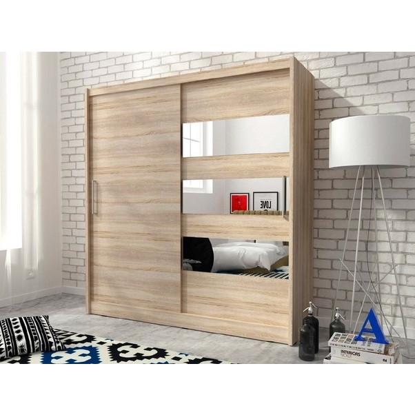 LH-homefurniture Δίφυλλη Ντουλάπα Ρούχων Συρόμενη με Καθρέπτη Δρυς ...
