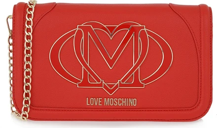 Love Moschino Γυναικεία Τσάντα Χιαστί από Δερματίνη Κόκκινη με Αλυσίδα ...