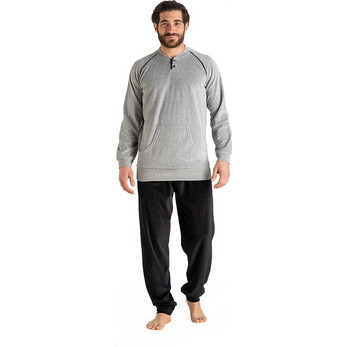 Rachel Χειμωνιάτικες Ανδρικές Πιτζάμες Βελουτέ με Κουμπιά Γκρι 13592 ...