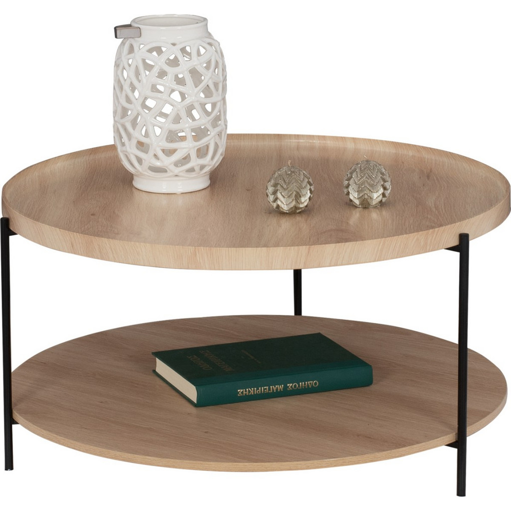 HomeMarkt Matteo 2 Τραπεζάκι Σαλονιού Στρογγυλό Ξύλινο με Μεταλλική ...