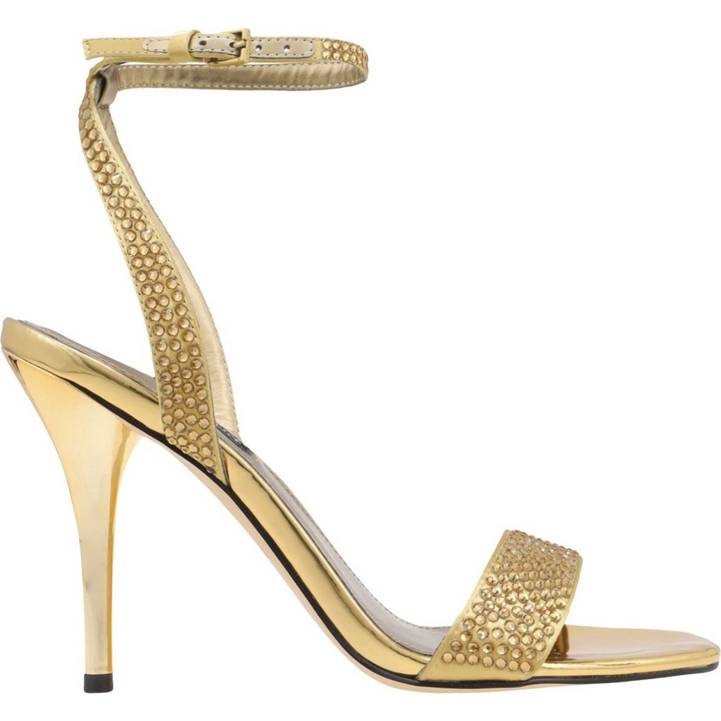 Nine West Γυναικεία Πέδιλα Χρυσά με Λεπτό Ψηλό Τακούνι και Στρας ...