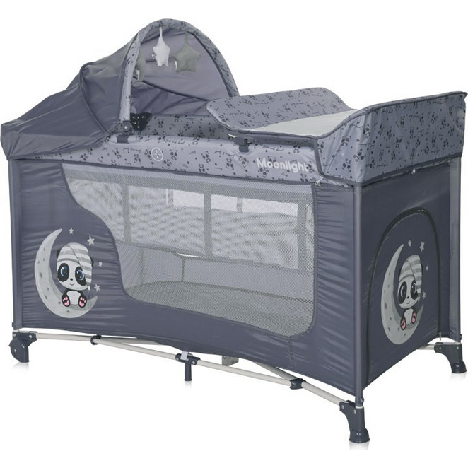 Lorelli Moonlight Plus Παρκοκρέβατο 2 Επιπέδων με Στρώμα Δίχτυ & Αλλαξιέρα Cool Grey Pandas ...