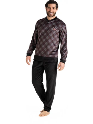 Rachel Χειμωνιάτικες Ανδρικές Πιτζάμες Βελουτέ με Κουμπιά Γκρι 13592 ...