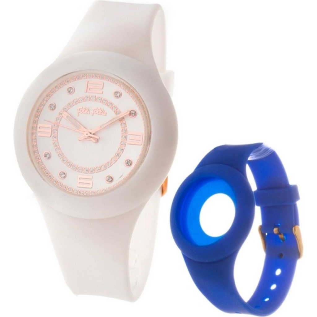 Folli Follie Γυναικείο Ρολόι με Λευκό Καουτσούκ Λουράκι WF13P020ZSSA ...