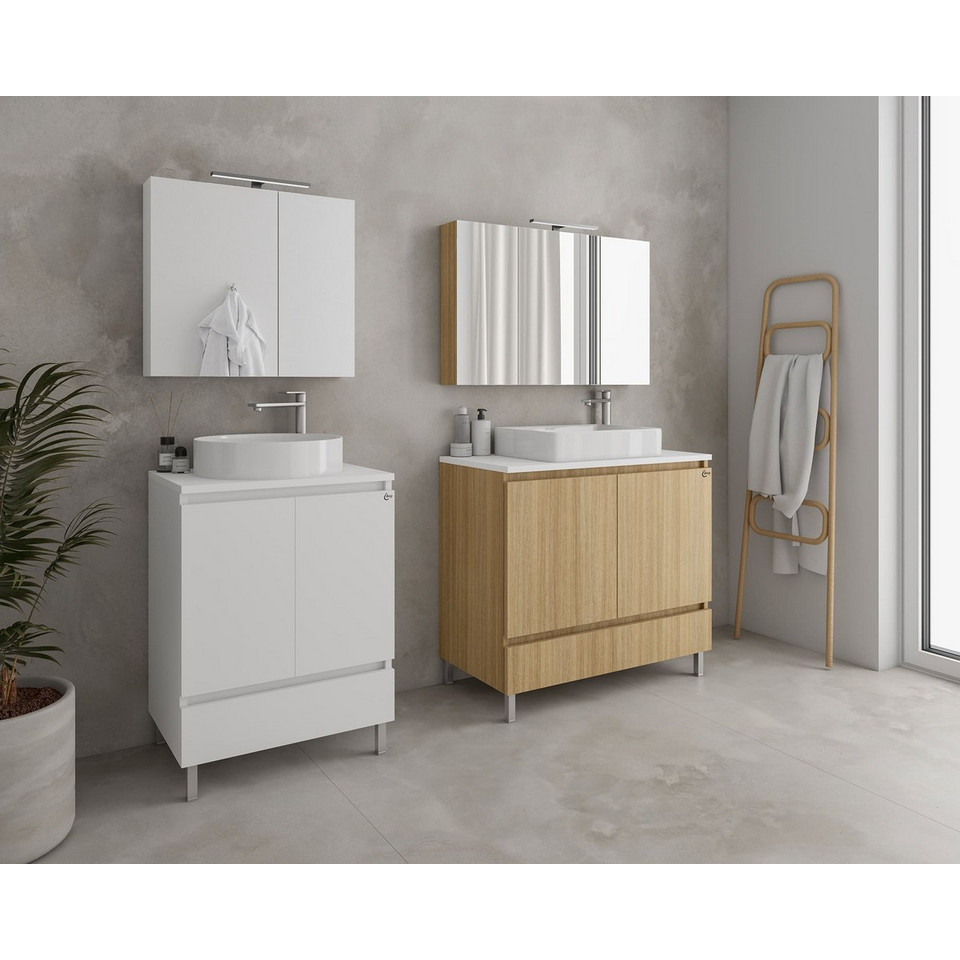 Drop Σετ Έπιπλο Mπάνιου με Νιπτήρα & Καθρέπτη Delta 100 White Top White ...