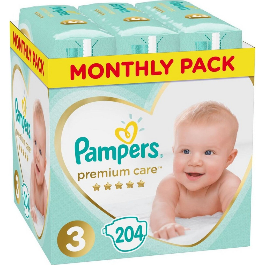 Pampers Premium Care Monthly Pack Πάνες No3 6-10kg 204τμχ | BestPrice.gr