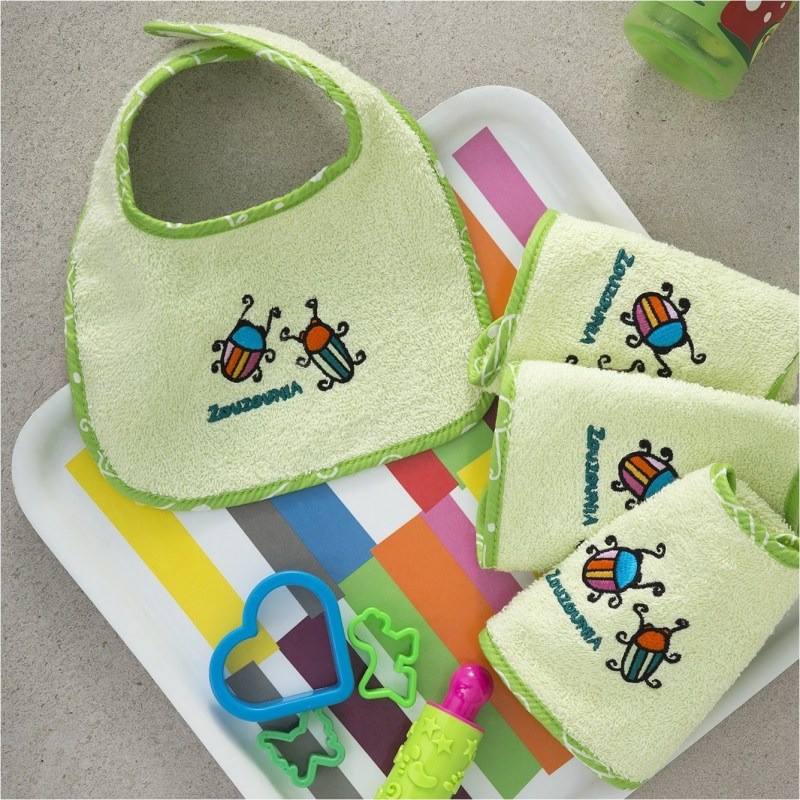 Zouzounia Μπάμπουρας 310 Σετ Σαλιάρες από 100% Βαμβάκι με Αυτοκόλλητο Lime 3τμχ | BestPrice.gr