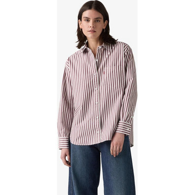 Levi's Harlie Μακρυμάνικο Γυναικείο Πουκάμισο Τζιν Ριγέ Καφέ 001HM-0010 ...