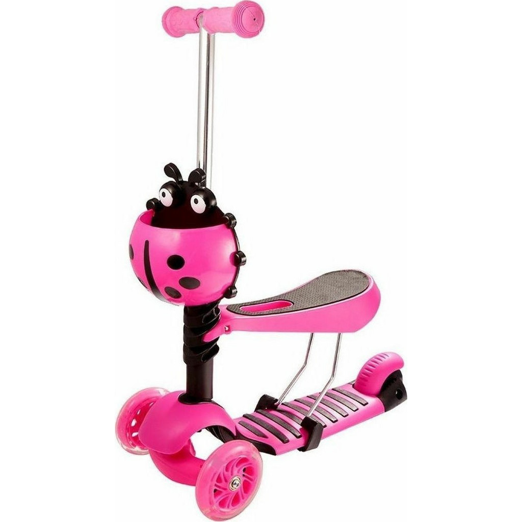 3 σε 1 Αναδιπλούμενο Παιδικό Πατίνι Τρίτροχο με Κάθισμα & Φωτάκια Ροζ ...