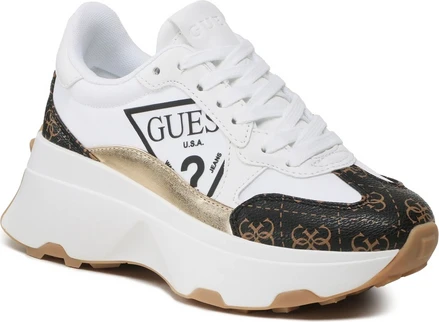 Guess Calebb Γυναικεία Sneakers Flatforms Λευκά Καφέ FL7C5BFAL12-WHIBR ...
